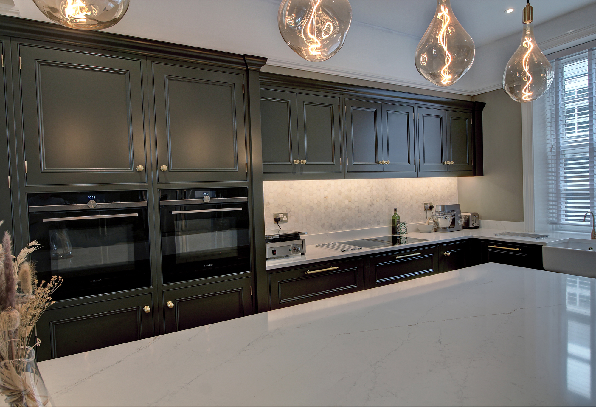 Dark grey Shaker kitchen with feature island